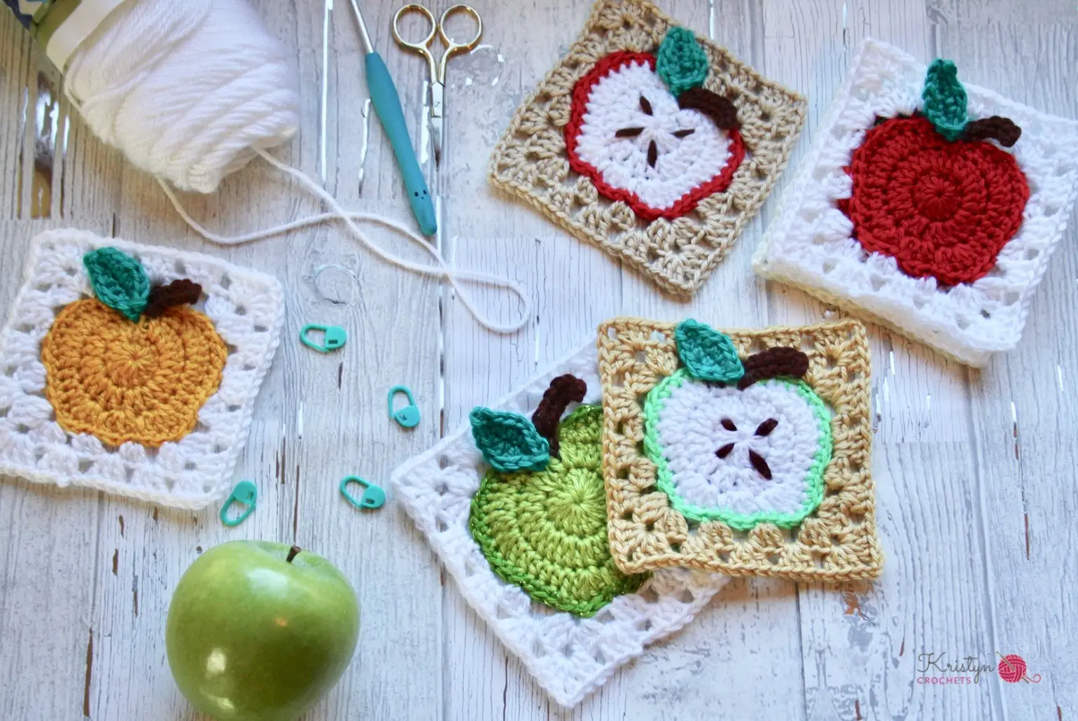 Apple Granny Square Free Crochet Pattern by Kristyn Crochets