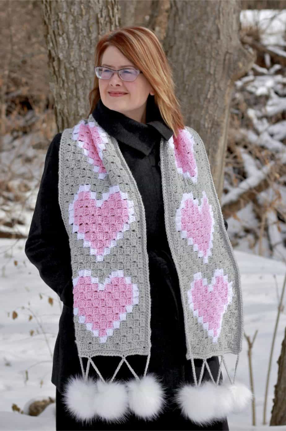 Heart C2C Scarf Free Crochet Pattern - Nana's Crafty Home