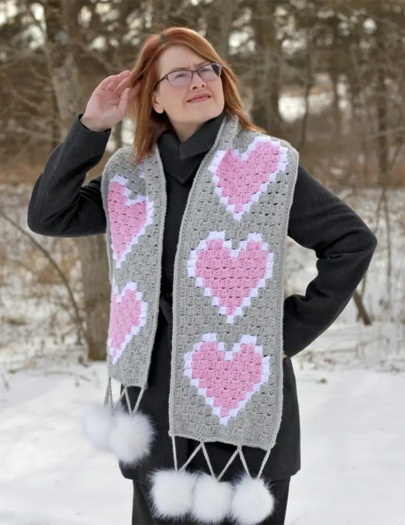 Heart C2C Scarf Free Crochet Pattern - Nana's Crafty Home
