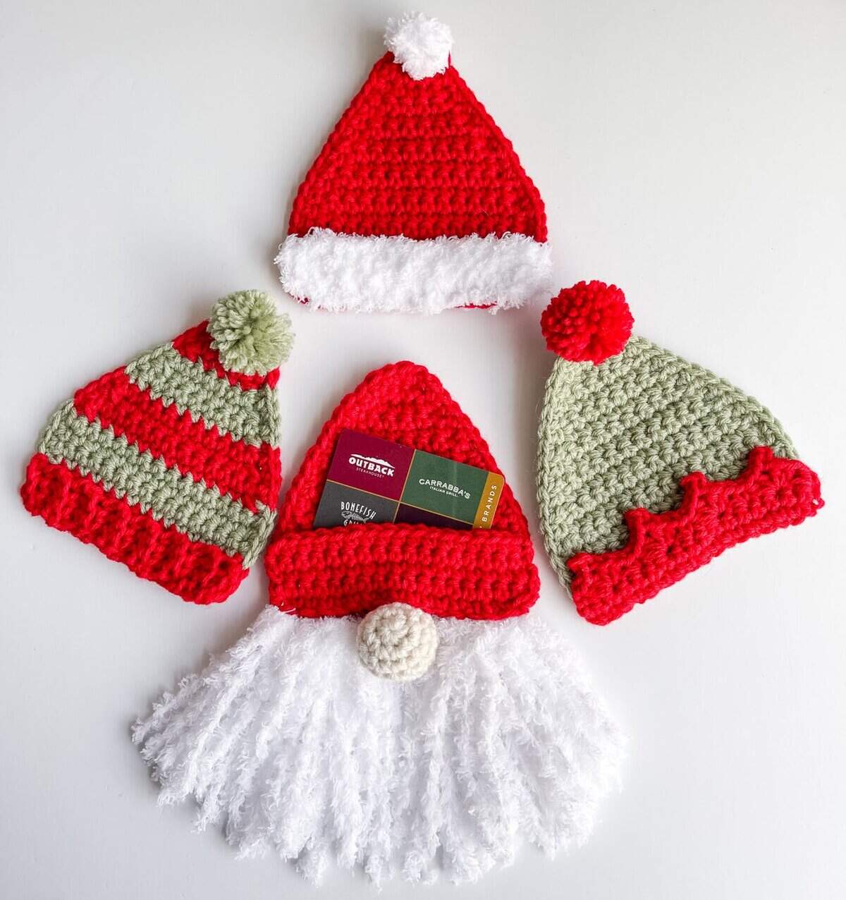 Crochet Gift Card Holder Christmas Elf & Santa Hats! - Nana's Crafty Home