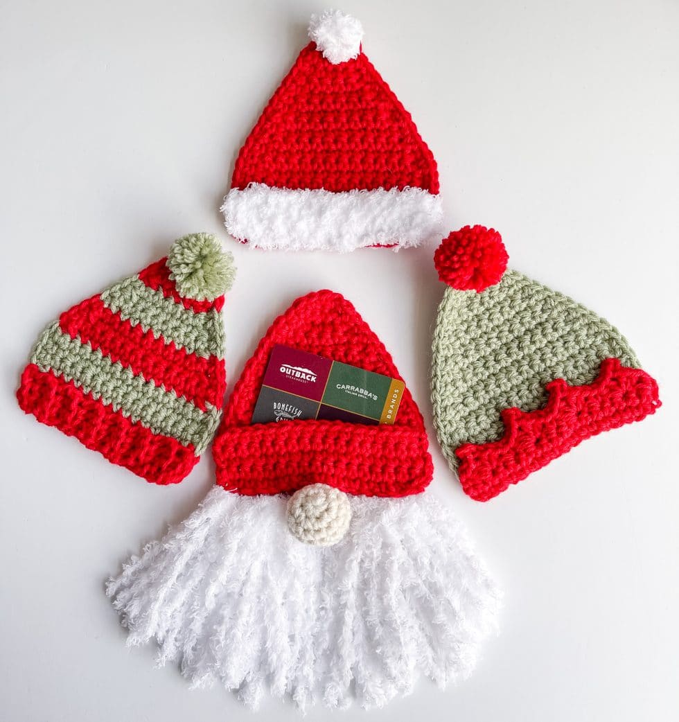 Crochet Gift Card Holder Christmas Elf & Santa Hats! - Nana's Crafty Home
