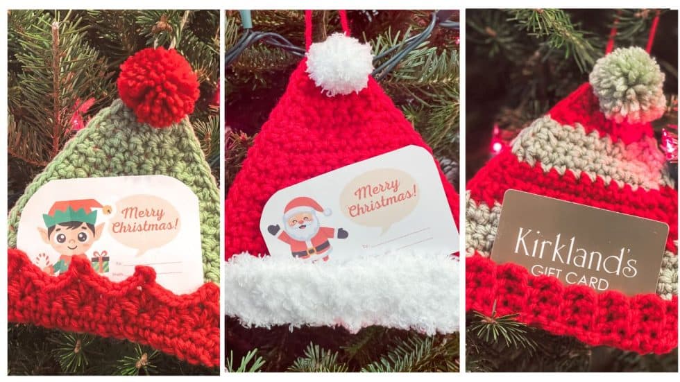 Crochet Gift Card Holder Christmas Elf & Santa Hats! - Nana's Crafty Home